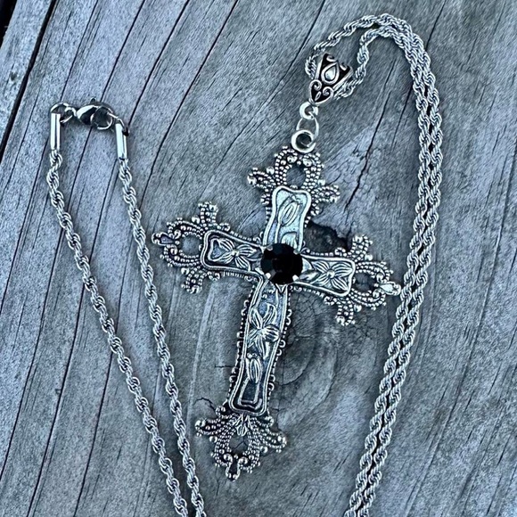 Handmade | Jewelry | Silver Gothic Cross Necklace Floral Design Big ...